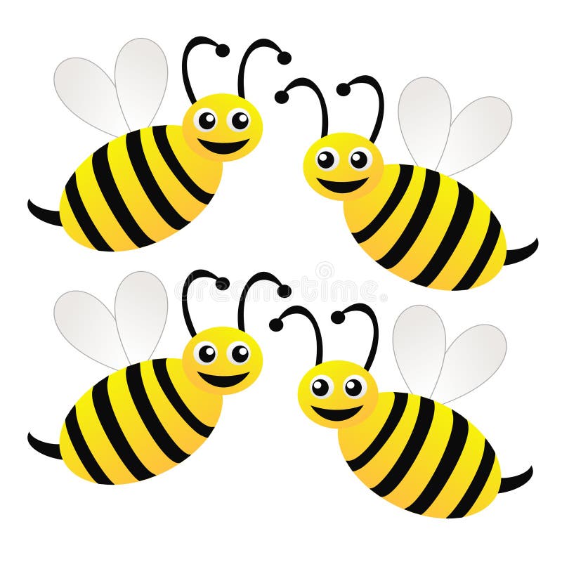 Four Amusing Drawn Bees on a White Background Stock Illustration ...