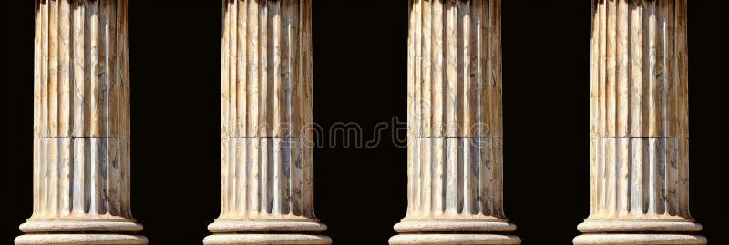 Four Ancient Fluted Marble Columns on Black Background, Classical ...