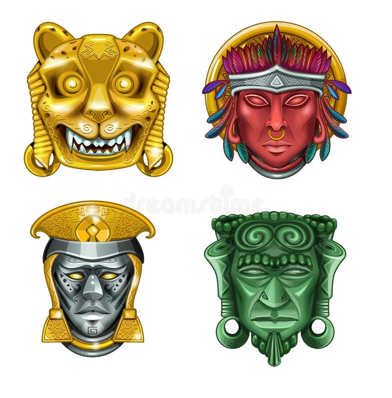 Four ancient masks stock illustration. Illustration of vizard - 56117964