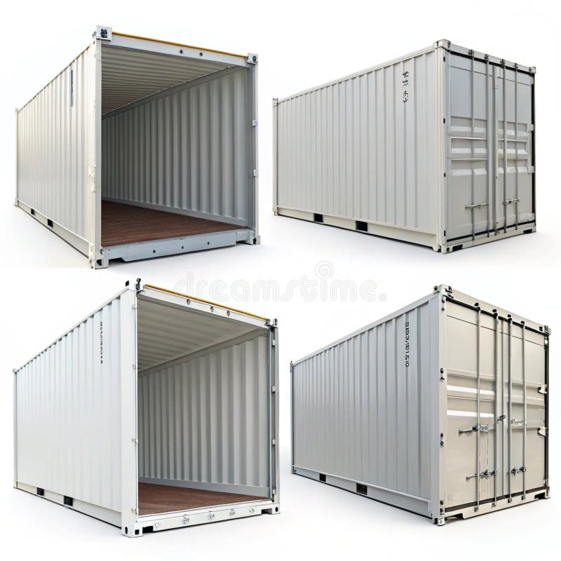 Four Angles of Empty Shipping Containers Isolated Stock Illustration ...