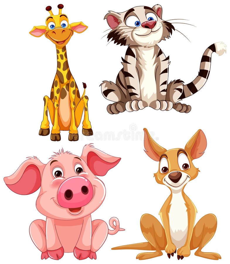 Four Animals Smiling Together Stock Vector - Illustration of friendship ...