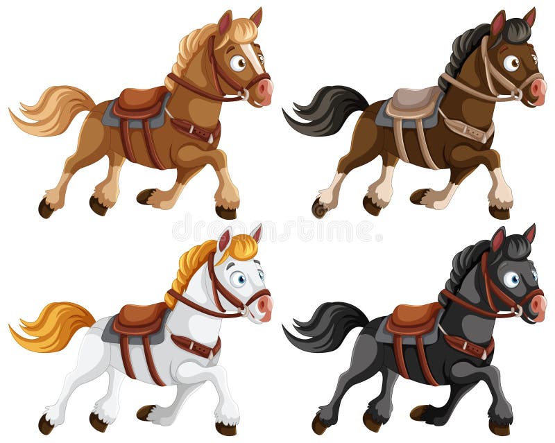 Four animated horses stock vector. Illustration of character - 332655236