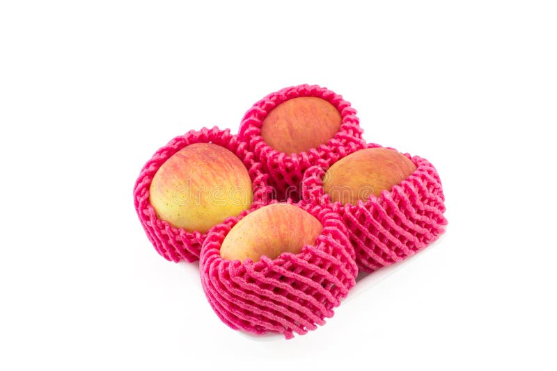 Four Apple Foam Protection Net Isolated White Background Stock Photos ...