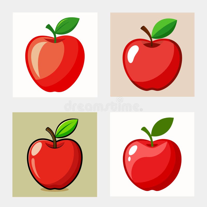 Four Apple Vector Illustration Icons. Stock Vector - Illustration of ...