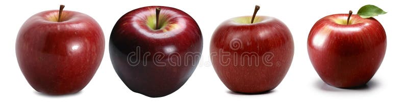 Four Apples of Different Sizes and Colors. Isolated on Transparent ...