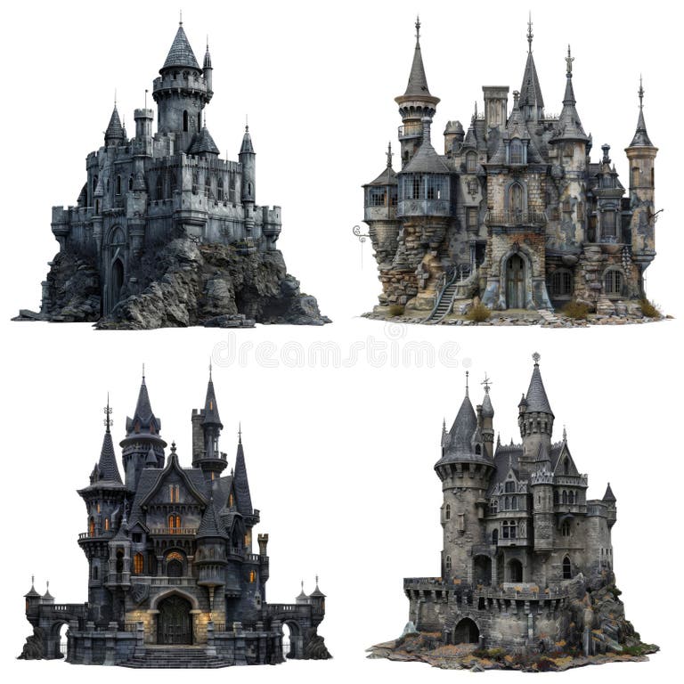Four Architectural Renderings of Stone Castles Stock Photo ...