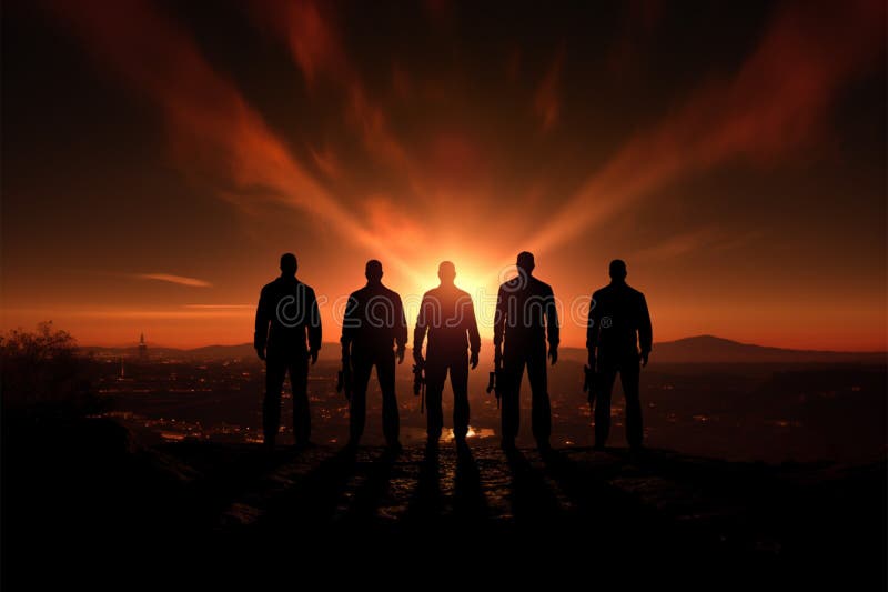 Four Armed Men, Alone in Their Silhouette, Exemplify Unity and Resolve ...