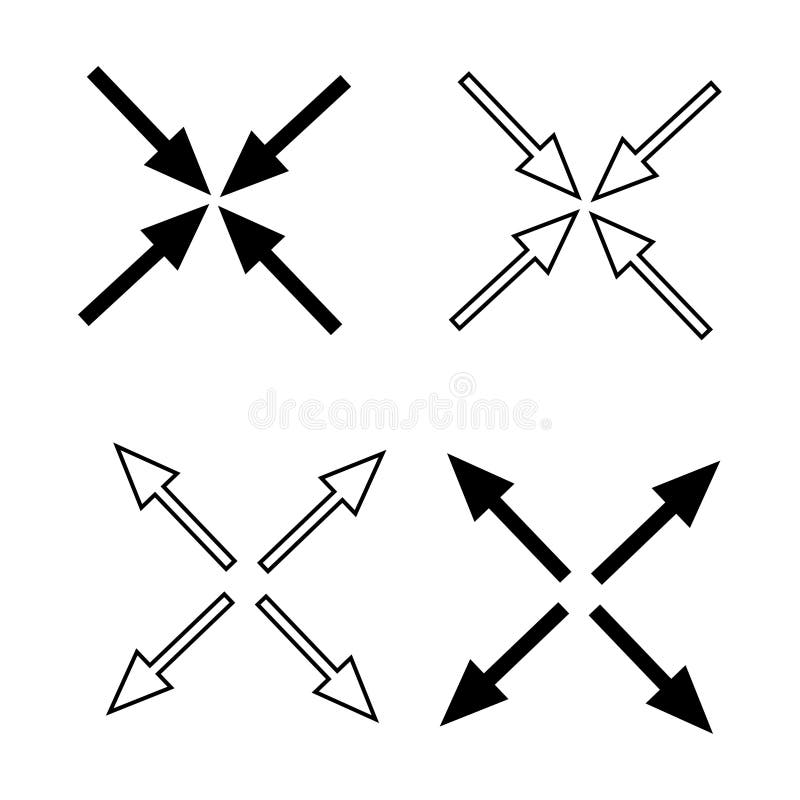Four Arrow Symbols. Inward Outward Direction. Vector Icon Set. Black ...