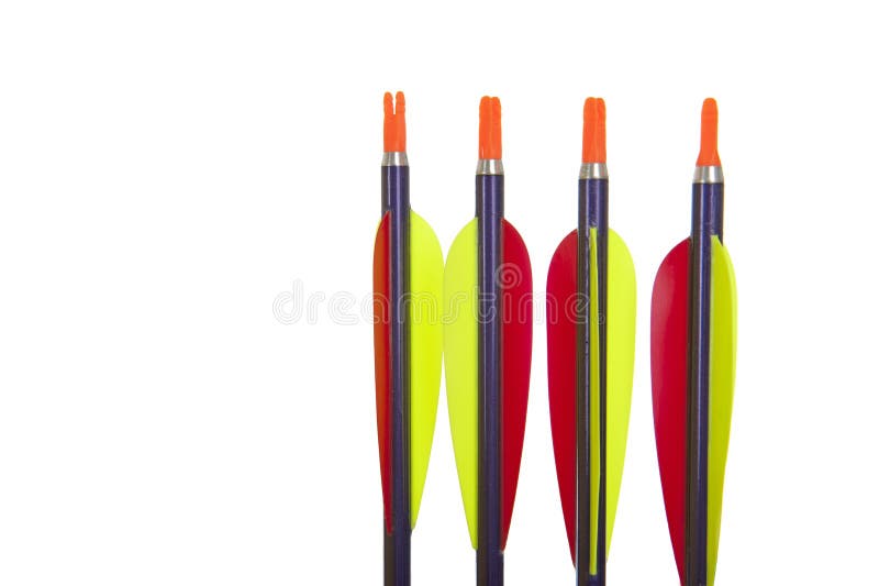 Four arrow tips in closeup stock image. Image of feather - 46635175