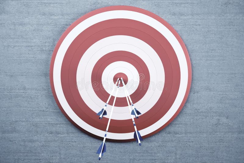 Four Arrows from a Bow in Red Target Center Stock Illustration ...