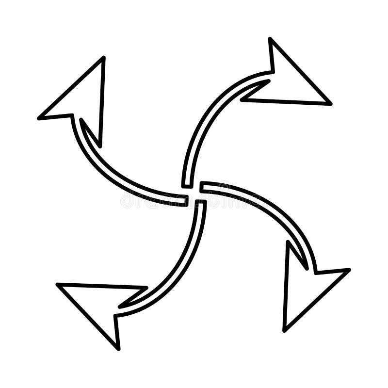 Four Arrows in Loop from Center Black Icon . Stock Vector ...