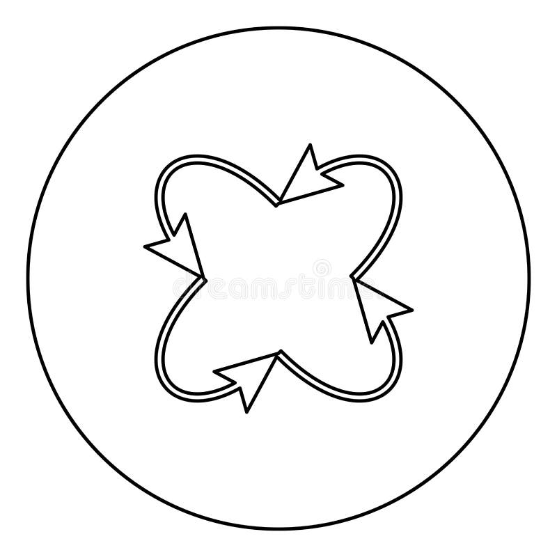 Four Arrows in Loop in and from Center Black Icon Outline in Circle ...