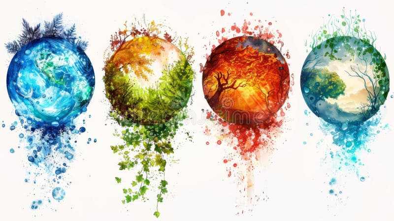 Four Artistic Representations of Nature S Elements: Earth, Water, Fire ...