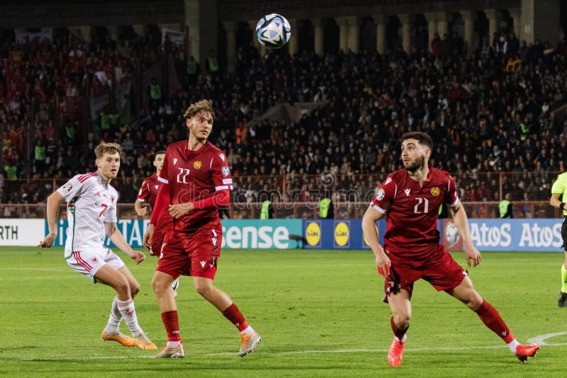 Four Soccer Players are Playing on the Field with a Large Crowd ...