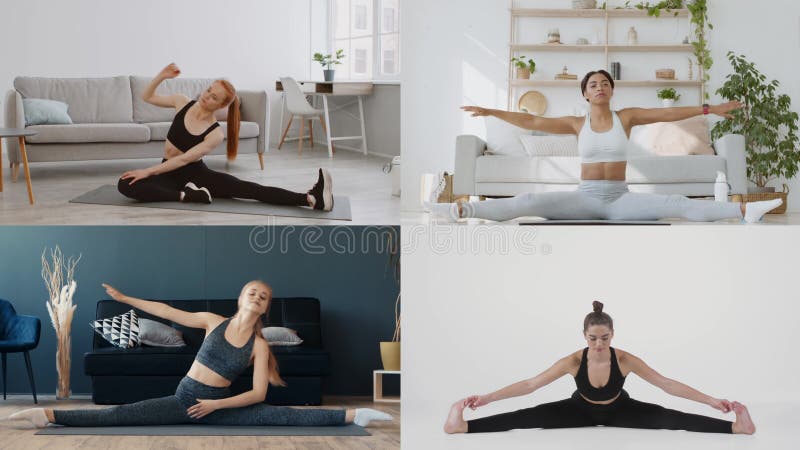Fit Diverse Ladies Engaged in Various Stretching Exercises at Home Stock Video - Video of people ...