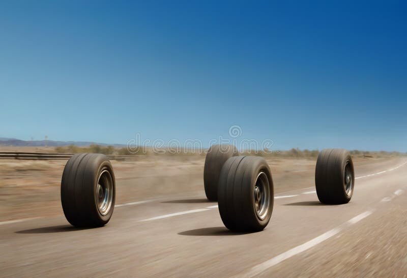 Four Automobile Wheels Rush on the Road with High Speed. Generative AI ...