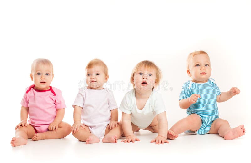 Four Babies Isolated Isolated on White Background Stock Photo - Image ...