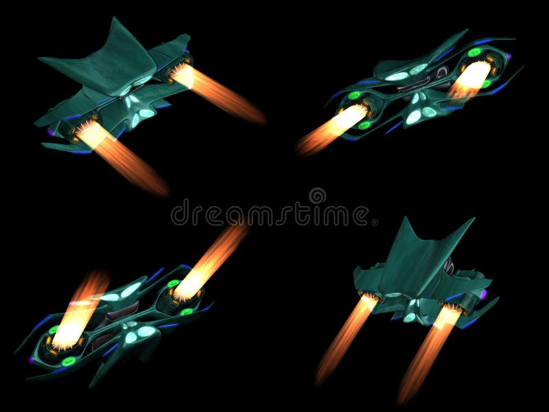 Four Views of a Powerful Spaceship Very Streamline Stock Illustration ...