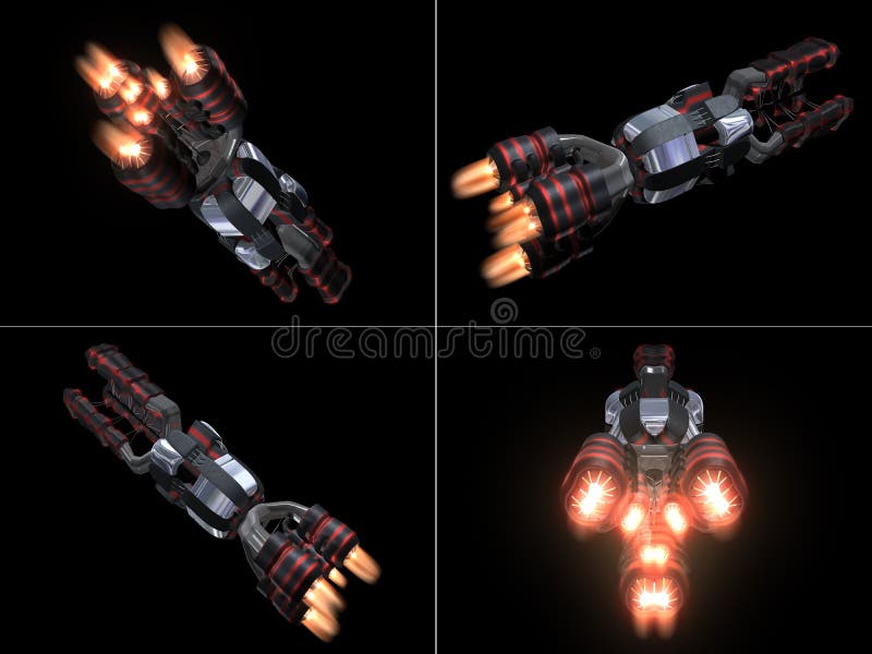 Four Back Views of Black and Red Space Ship Stock Illustration ...