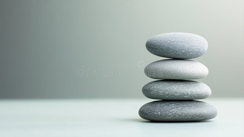 Four Balanced Gray Stones Stack Reflecting Wellness and Tranquility on ...