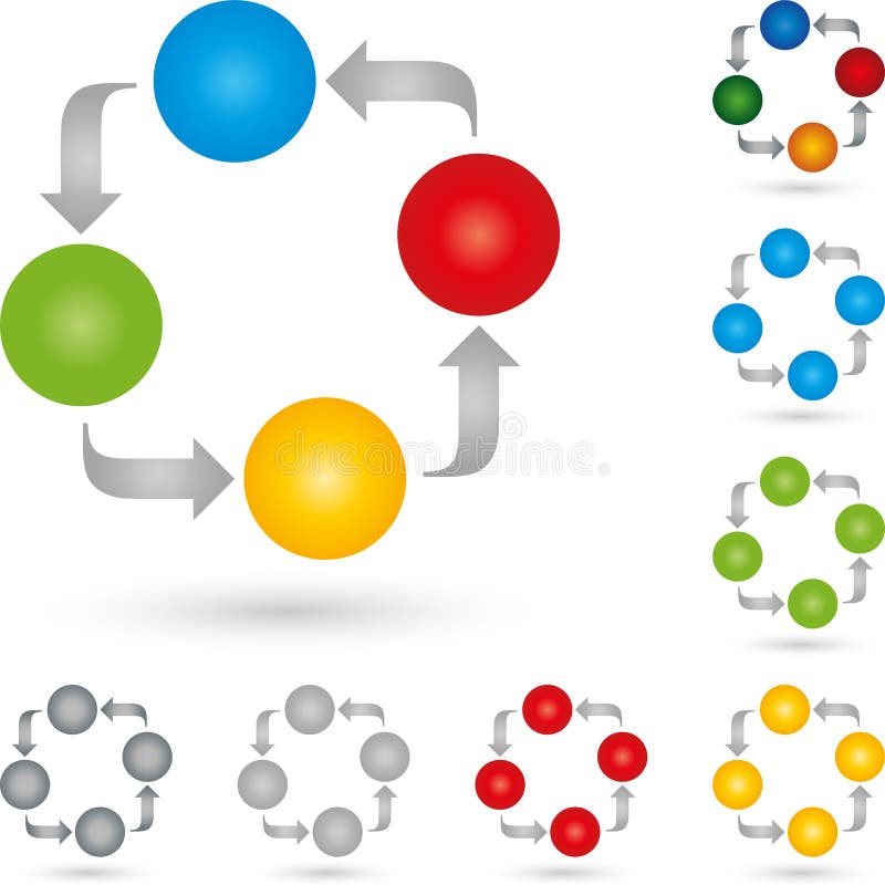 Four Ball and Arrows, Colored, Multimedia and Services Logo Stock ...