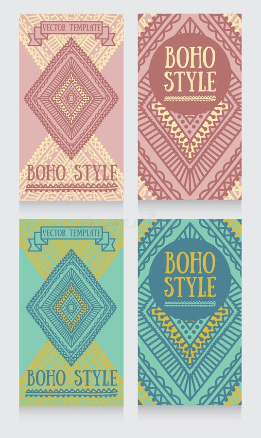 Four banners in boho style stock vector. Illustration of collection ...