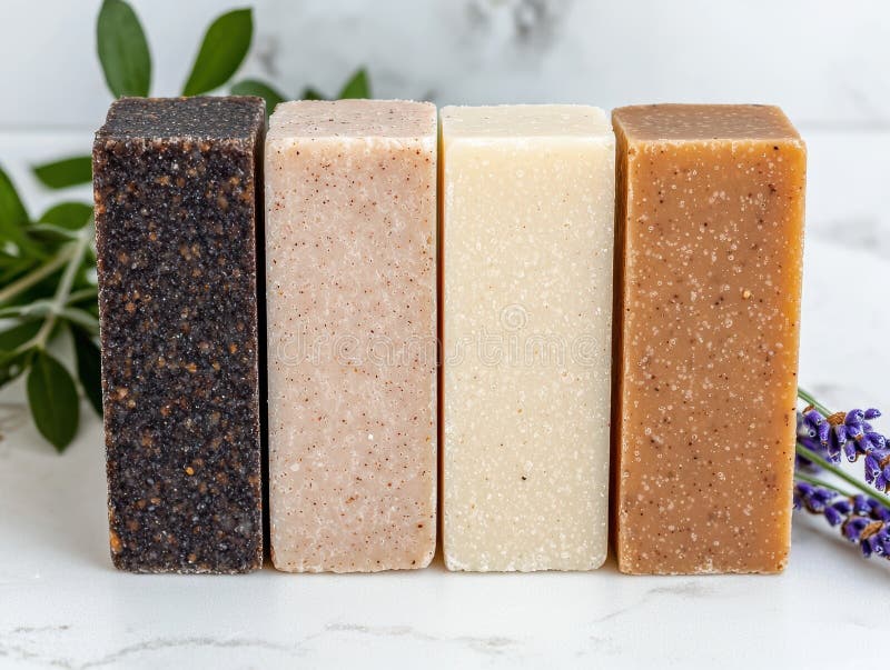 Four Bars of Artisan Soap Sit on a Marble Surface Stock Illustration ...