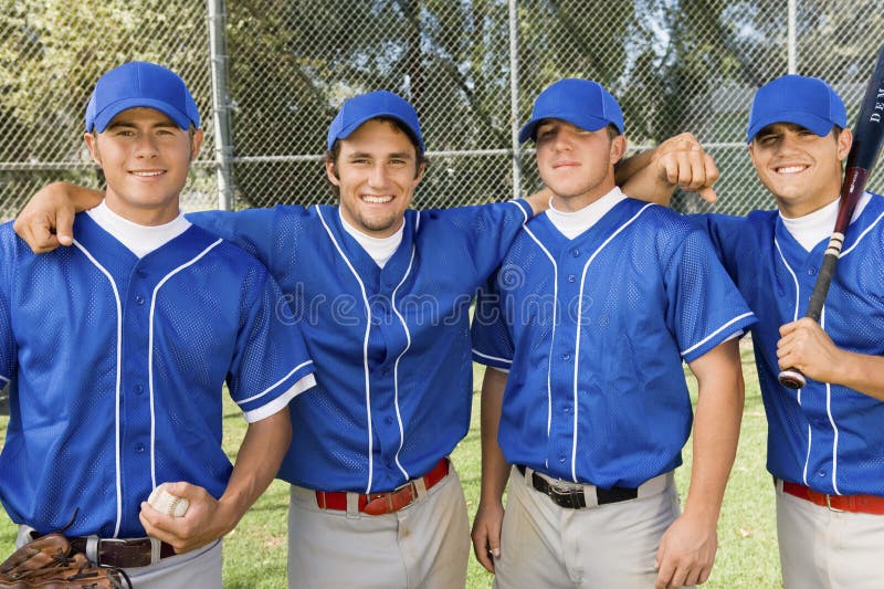 Baseball Team-mates Holding Trophy Stock Photo - Image of dirty, posing ...