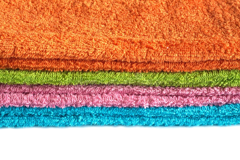 Bath Towels of Different Colors and Cream on White Stock Photo - Image ...