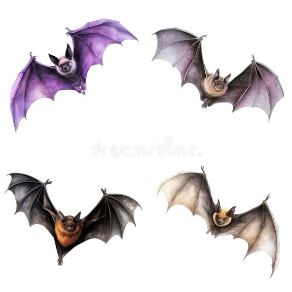 Four Bats with Spread Wings in Different Color Variations Stock Photo ...