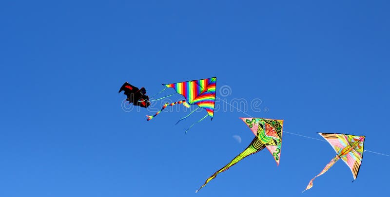 Four Beautiful Kites Flying in the Sky Stock Photo - Image of play ...