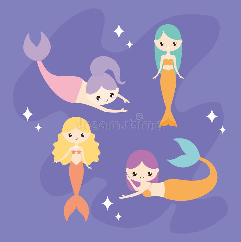 Four Mermaids with Happy Face Stock Vector - Illustration of path ...