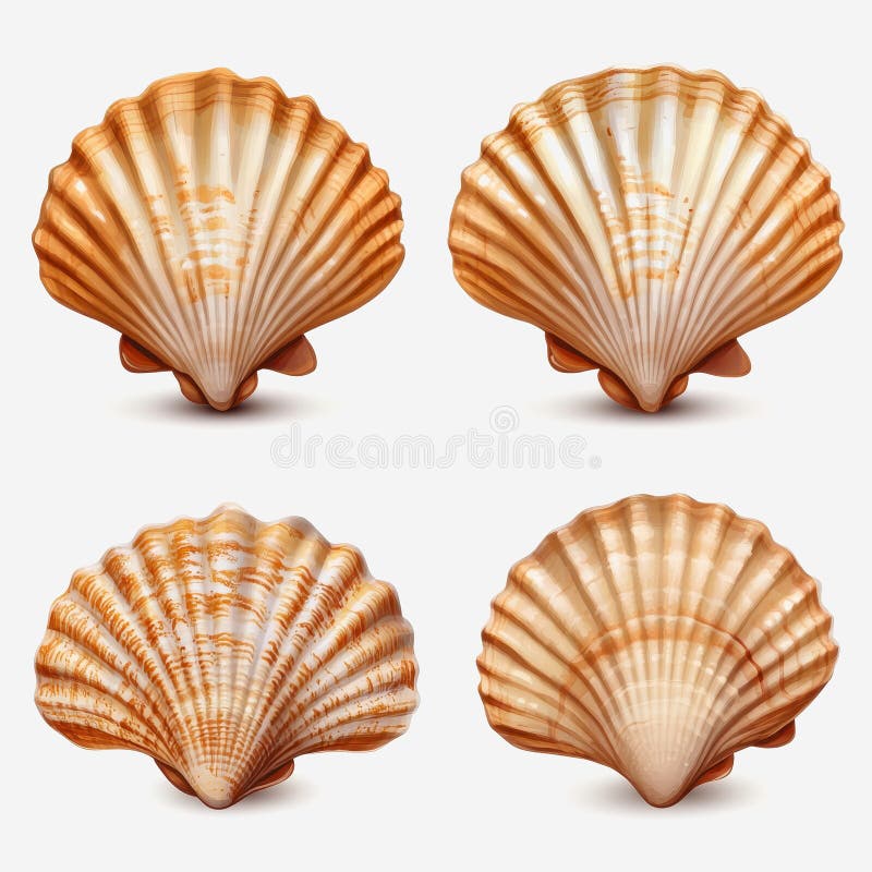 Four Beautiful Scallop Shells Displaying Unique Patterns and Textures ...