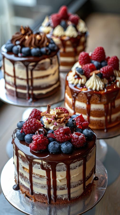 Deliciously Decorated Cakes with Various Toppings Displayed in a Bright ...