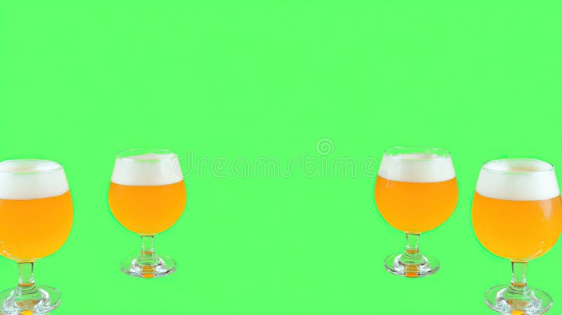 Four Beer Glasses, Green Screen, Studio Shot, Foam, Beverage Stock ...