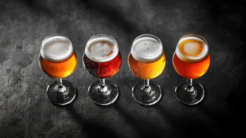 Four Beer Samples on Table stock image. Image of leisure - 363360851
