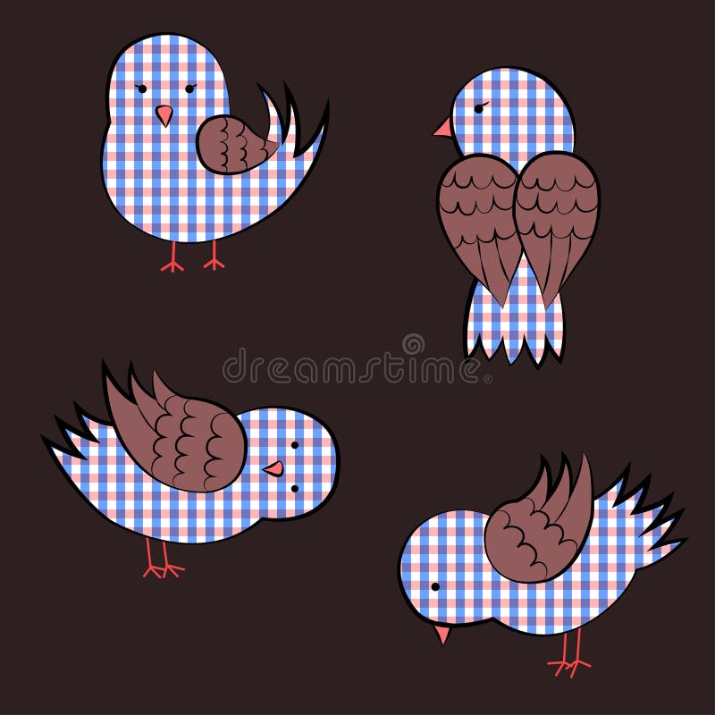 Four Birds with Checkered Pattern Stock Vector - Illustration of ...