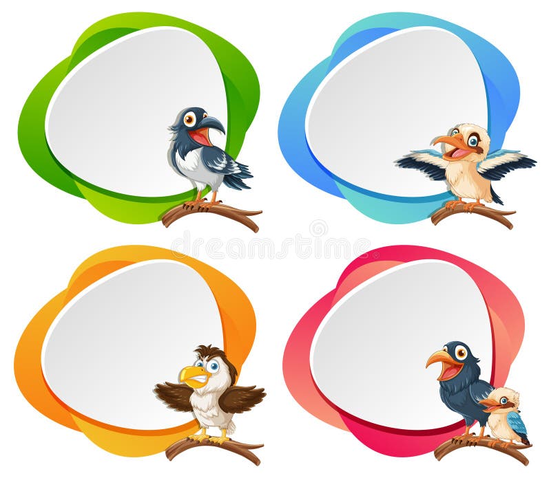 Four Birds Perched within Vibrant Borders Stock Vector - Illustration ...
