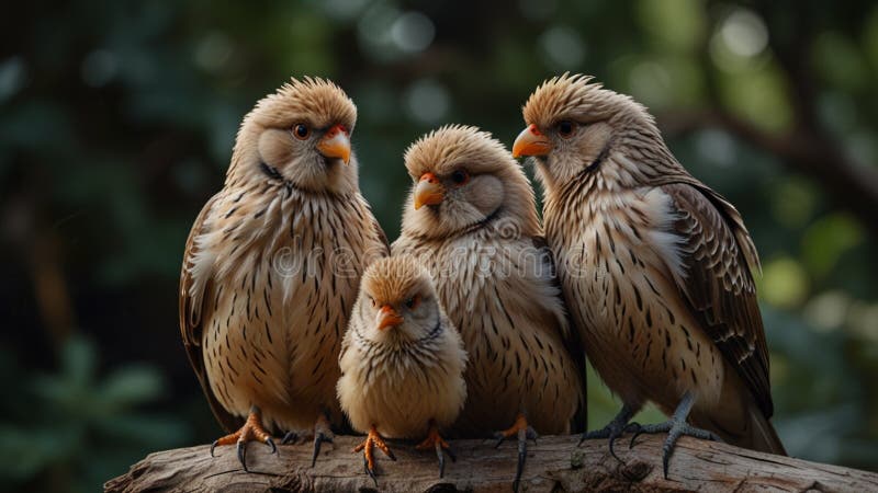 Four Birds are Standing on a Log Stock Illustration - Illustration of ...