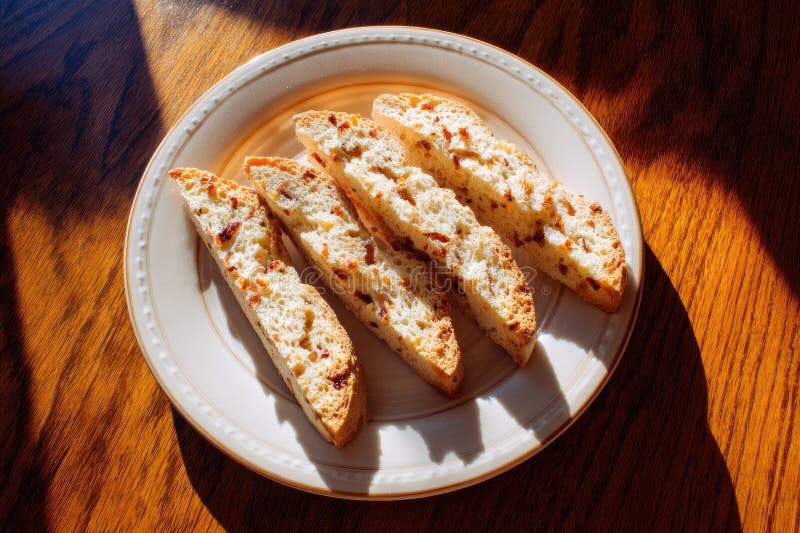 Sunlit Biscotti on Plate stock illustration. Illustration of texture ...