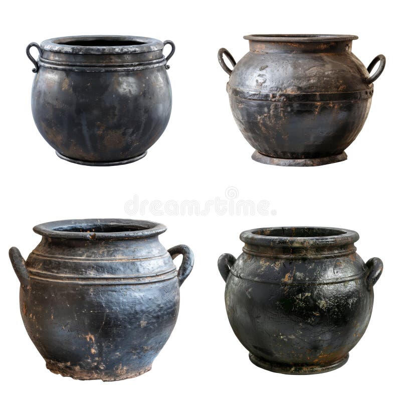Four Black Ceramic Pots with Handles Stock Photo - Illustration of ...