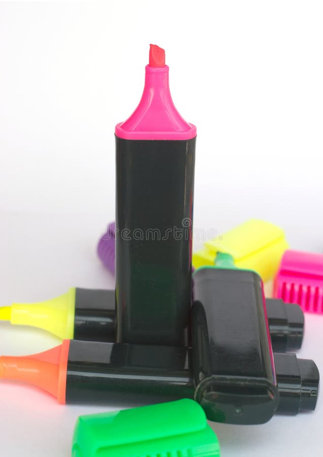 Four Black Color Markers with Open Caps Stock Image - Image of violet ...