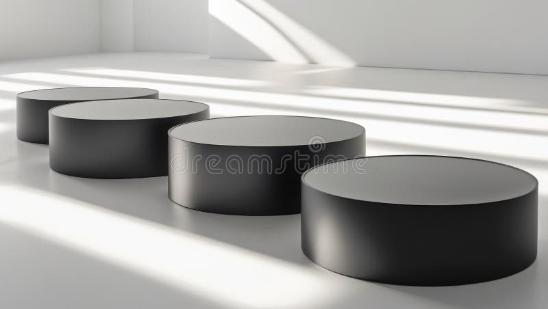 Four Black Cylindrical Display Platforms on White Surface Stock Image ...