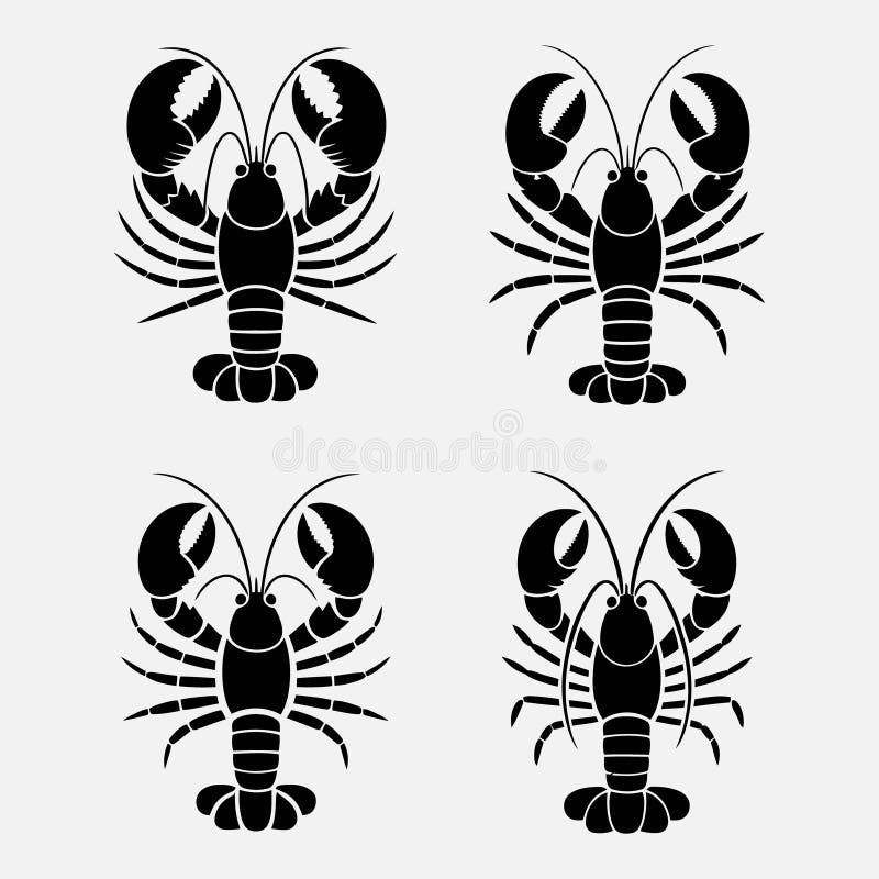 Four Black Lobster Graphics Displayed in a Grid Silhouette Stock ...