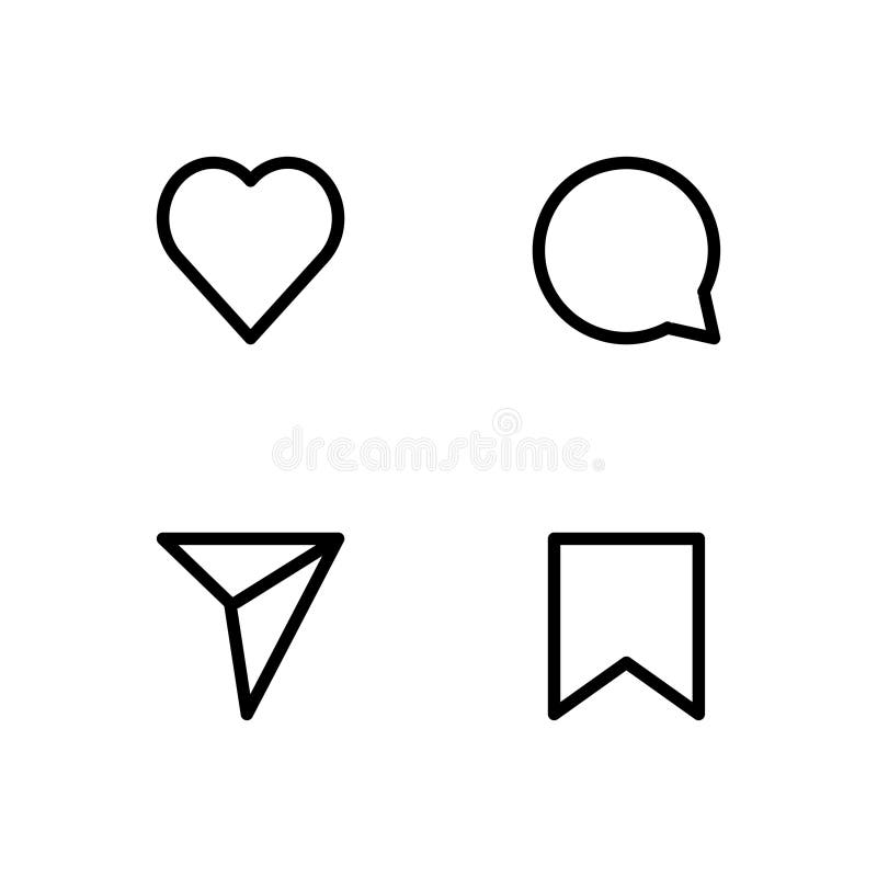 Like, Comment, Share, Save Icon Set. Black Outline Icon Set. Stock ...