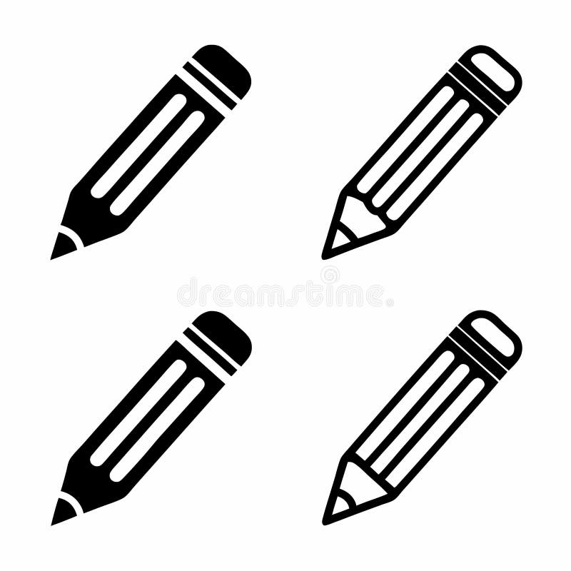 Four Black Pencils Icons Writing Drawing Design Edit Stock Illustration ...