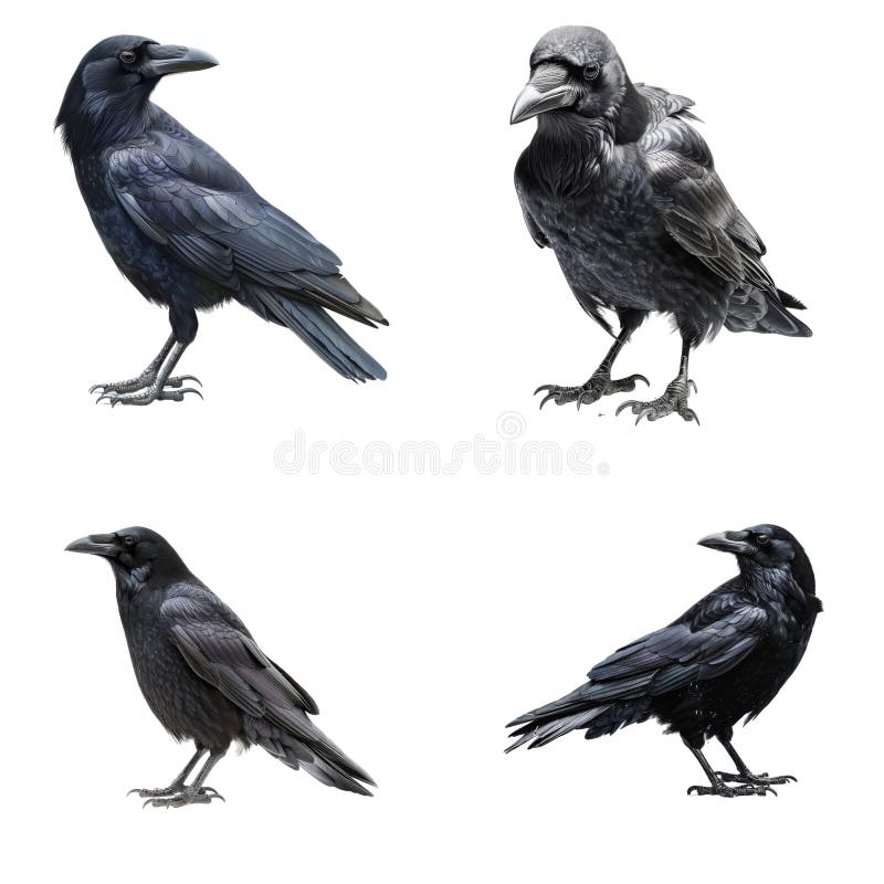 Four Black Ravens, Each Wearing a Different Witch S Hat Stock ...