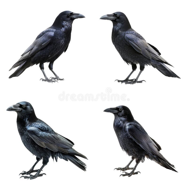 Four Black Ravens are Standing Stock Image - Illustration of white ...