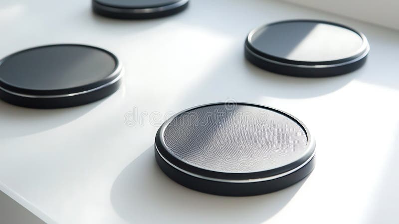 Four Black Round Objects on a White Surface Stock Image - Image of ...