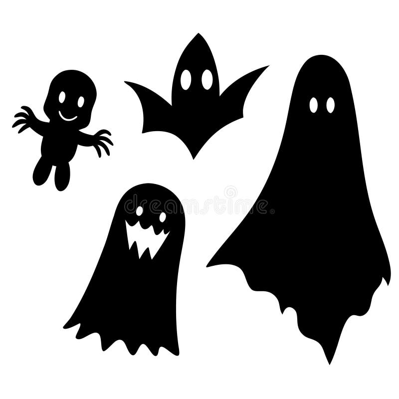 Four Black Silhouettes of Ghosts on a White Background Stock Vector ...